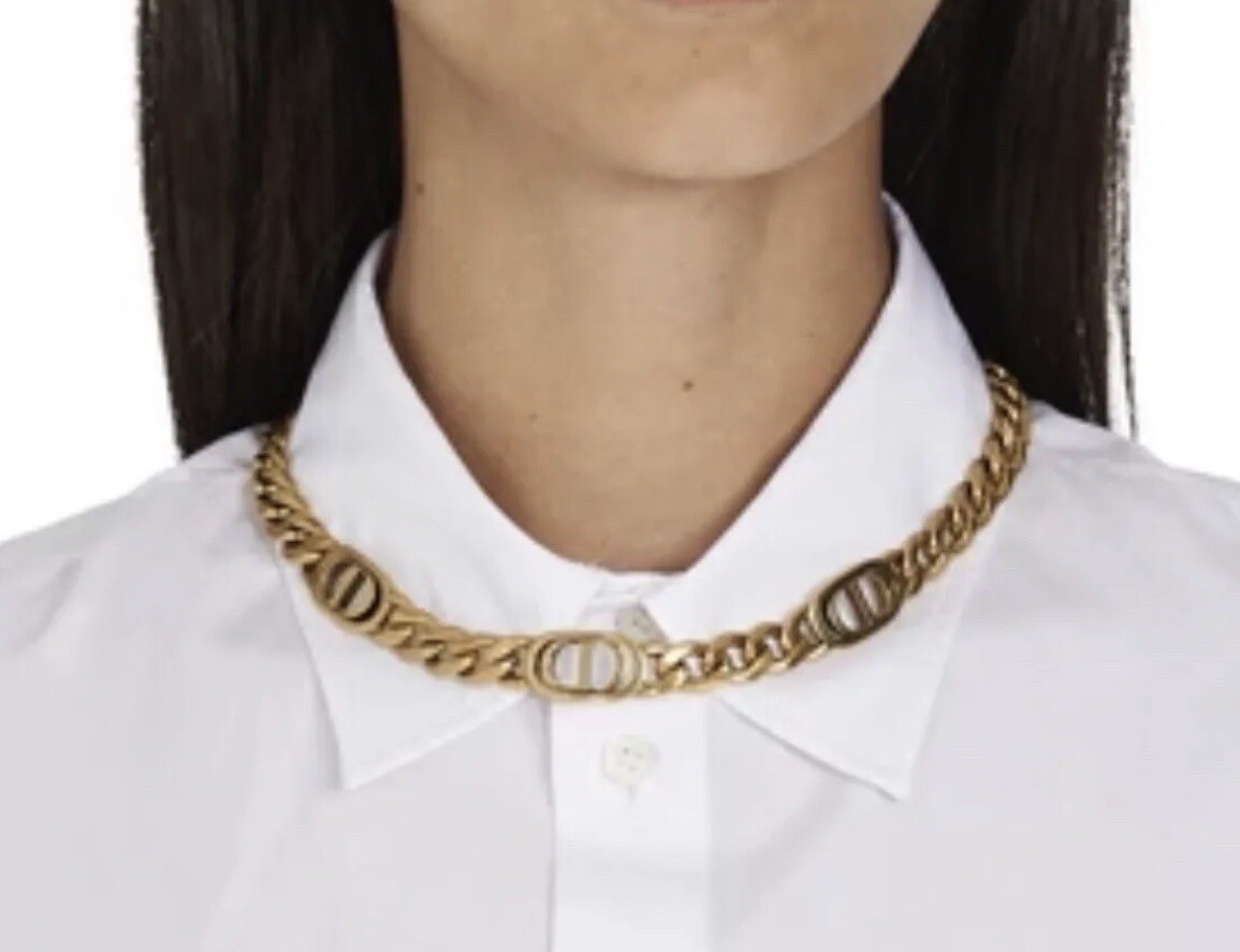 Christian Dior Vintage Montaigne Chain Choker Gold "C… - Gem