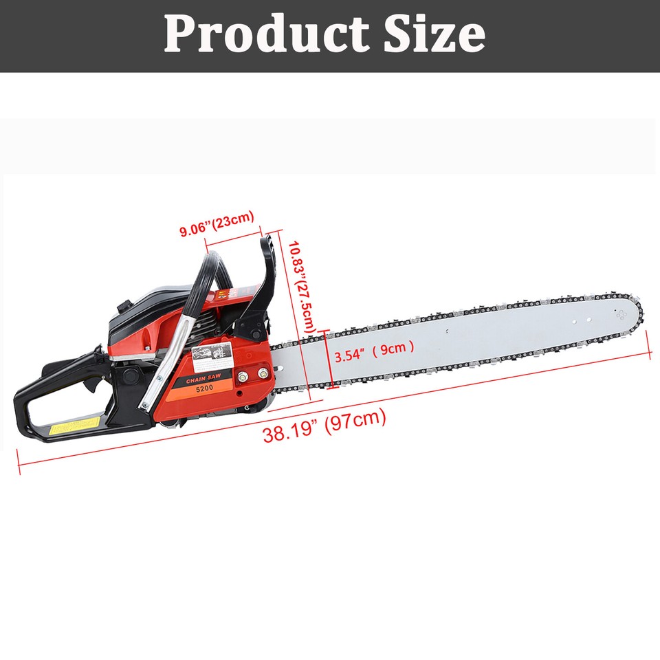 52CC 22” Gasoline Chainsaw Powered Tree Wood Cutting Engine Gas Chain ...