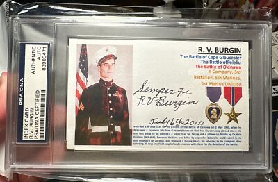 RV Burgin Signed Authgraphed Card PSA Authentic Auto US Marine WW2 Hero ...