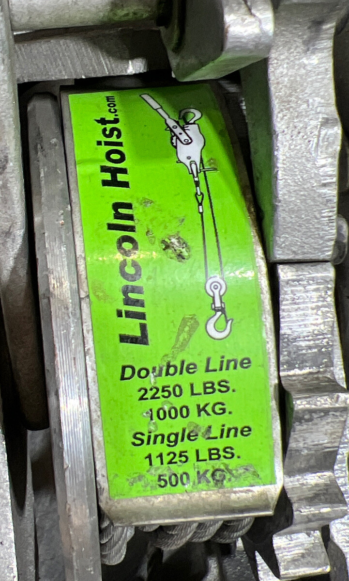 Lug-All Come Along 2250-20 Double Rigged 1125lbs Single Rig Hoist Winch ...