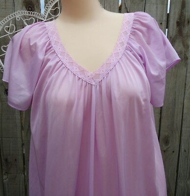 NOS Vtg Lavender Nylon Feminine Lace Full 85" Sweep Negligee Nightgown ...
