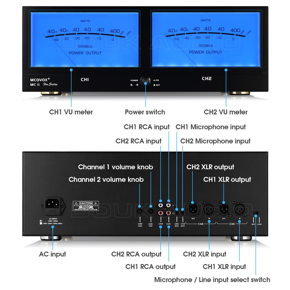 Large MIC/LINE Dual Analog VU Meter Audio Spectrum DB Panel Sound Level ...