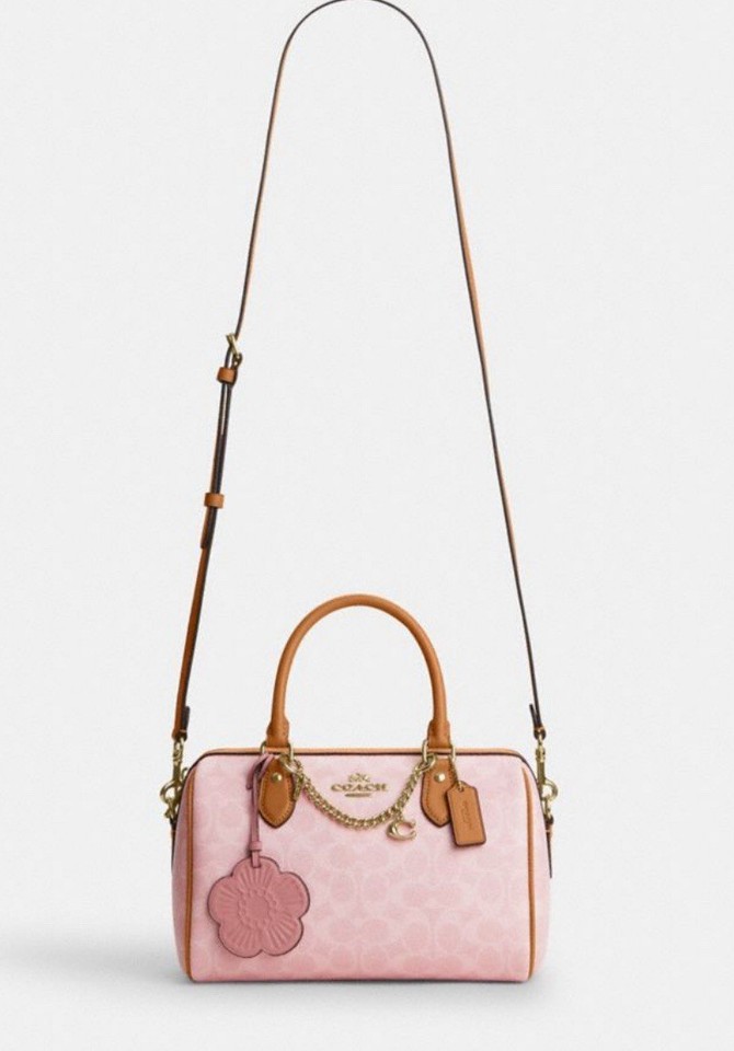 ️ COACH Rowan Satchel Bag Signature Canvas CEA18 Powder Pink 2way ...
