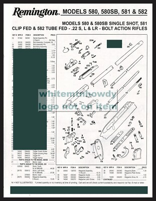 1999 REMINGTON Model 580, 580SB, 571, 582 Rifle Schematic Parts List | eBay