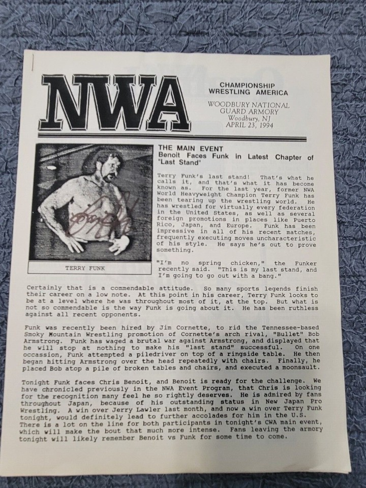 Chris Benoit/ Terry Funk autograph WWF/WWE/WCW/ECW | eBay