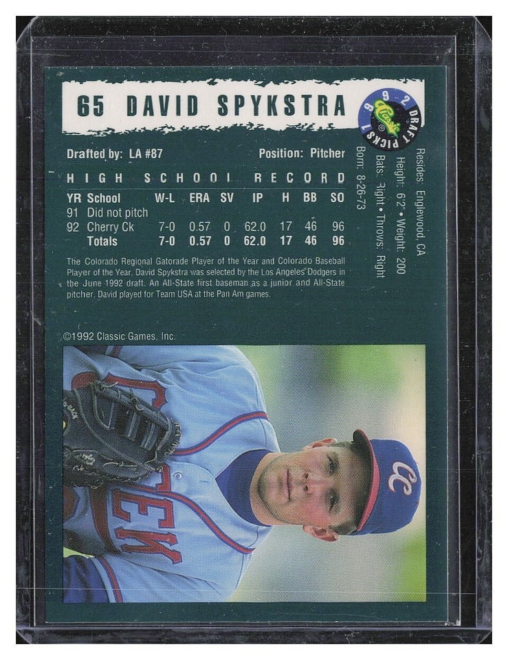 1992 Classic Draft Picks #65 David Spykstra | eBay