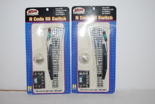 2 ATLAS "N" SWITCHES - #2704 & #2705 RIGHT and LEFT REMOTE #6 TURNOUTS ...