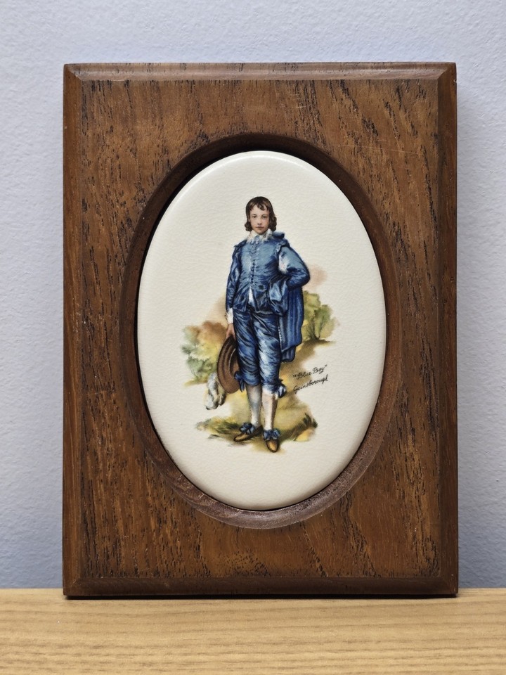 Set Of Gainsborough's Ceramic Plate "Pinky & Blue Boy" Walnut Framed 6. ...