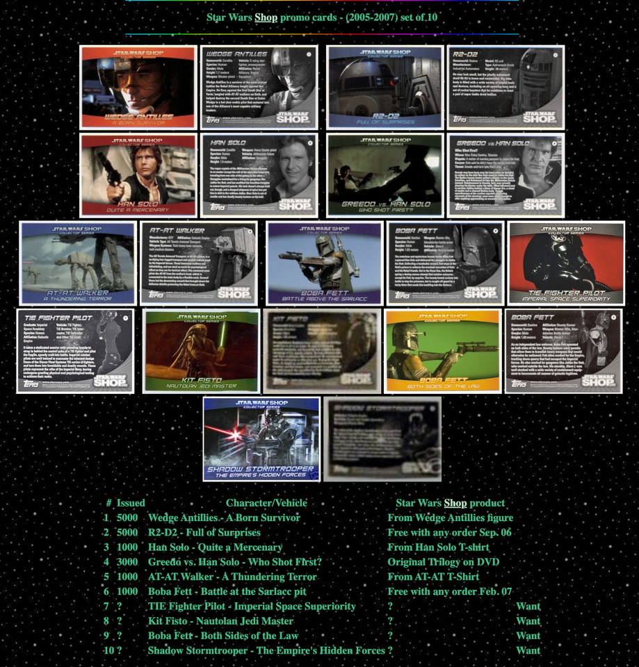 2005 Topps Star Wars Shop StarWarsShop.com Promo Wedge Antilles ...
