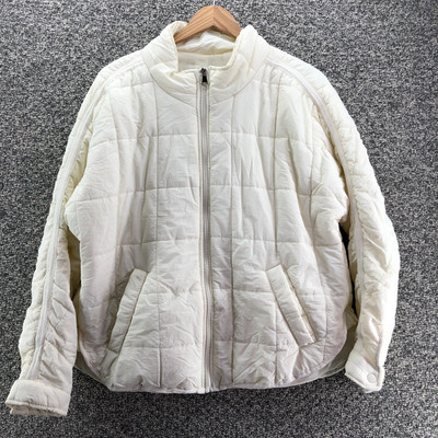 Dictionary Brand Quilted Jacket Ivory Womens Sz XL Full Zip Mock Neck ...