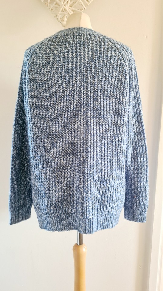 Ladies Isle EWM Blue White Fleck Chunky Knit Jumper Size 14-16 Long ...