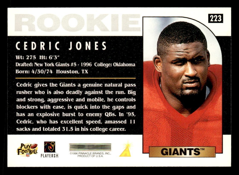 Cedric Jones 1996 Score Rookie Card #223 New York Giants | eBay