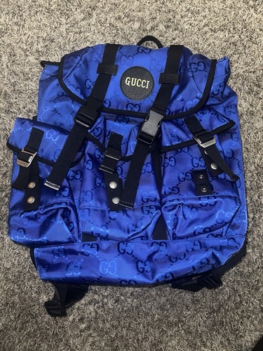 Gucci Off The Grid Blue Monogram Logo Backpack GG Econyl All Over | eBay
