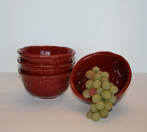 JC Penny Home JCP Red Soup Cereal Bowl Set of 4 Scalloped Rim | eBay