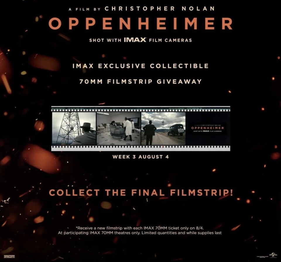 Oppenheimer 70mm IMAX Kodak Film Cell Promotional Strip #3 Christopher ...