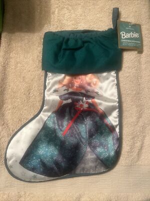 Vintage Hallmark Holiday Barbie Christmas Stocking Green Hanging Decor ...