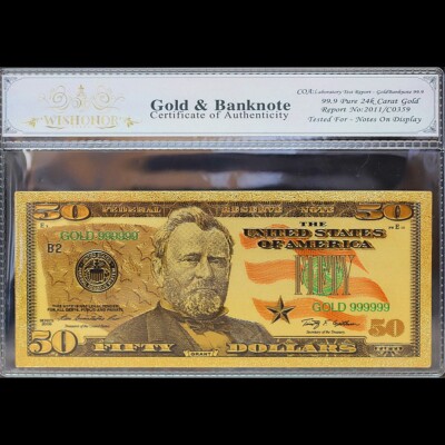 Gold 2009 $50 Fifty Dollars Banknote Collectible with Bag & Certificate ...