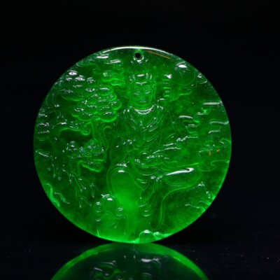 Perfect High Ice Natural Green Jadeite Jade Precision Kwanyin Pendant ...