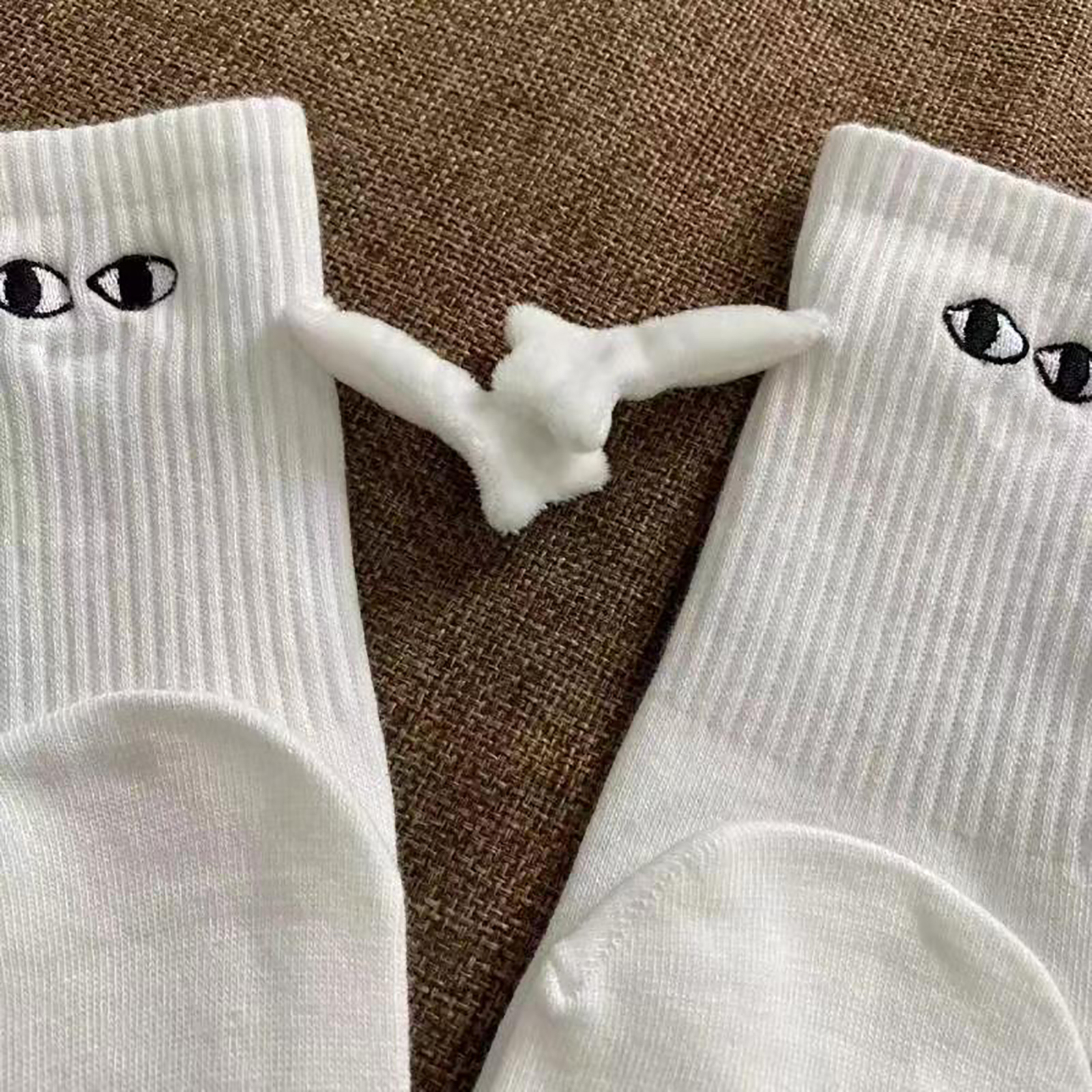 Women Men Socks Hands Connection Cute Smiling Face Couple Anti-slip Mid ...