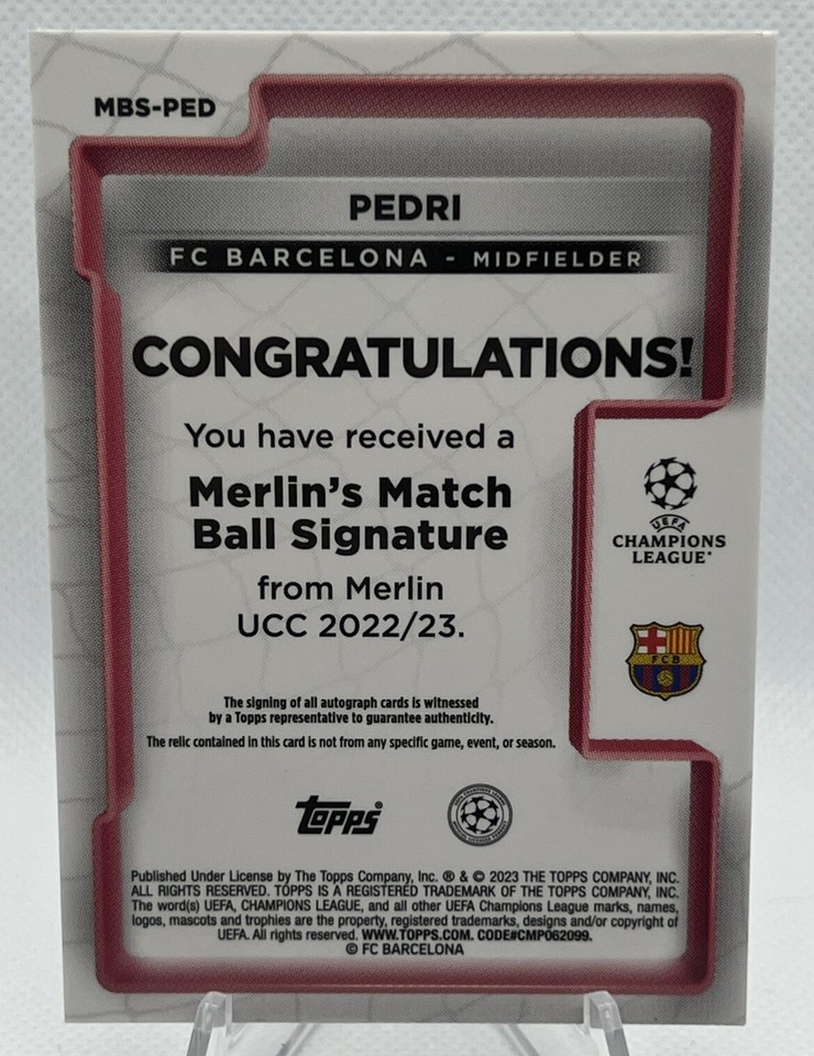 2022-23 Topps Merlin Chrome UCC Pedri Patch Match Ball Signatures Auto ...