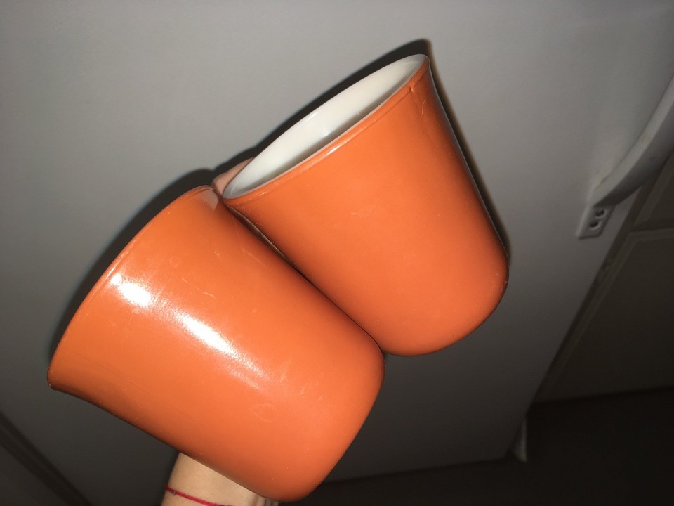 VTG RARE Set lot 2 Corning Mugs Cups Rust Red Burnt Orange Brick 8 oz ...