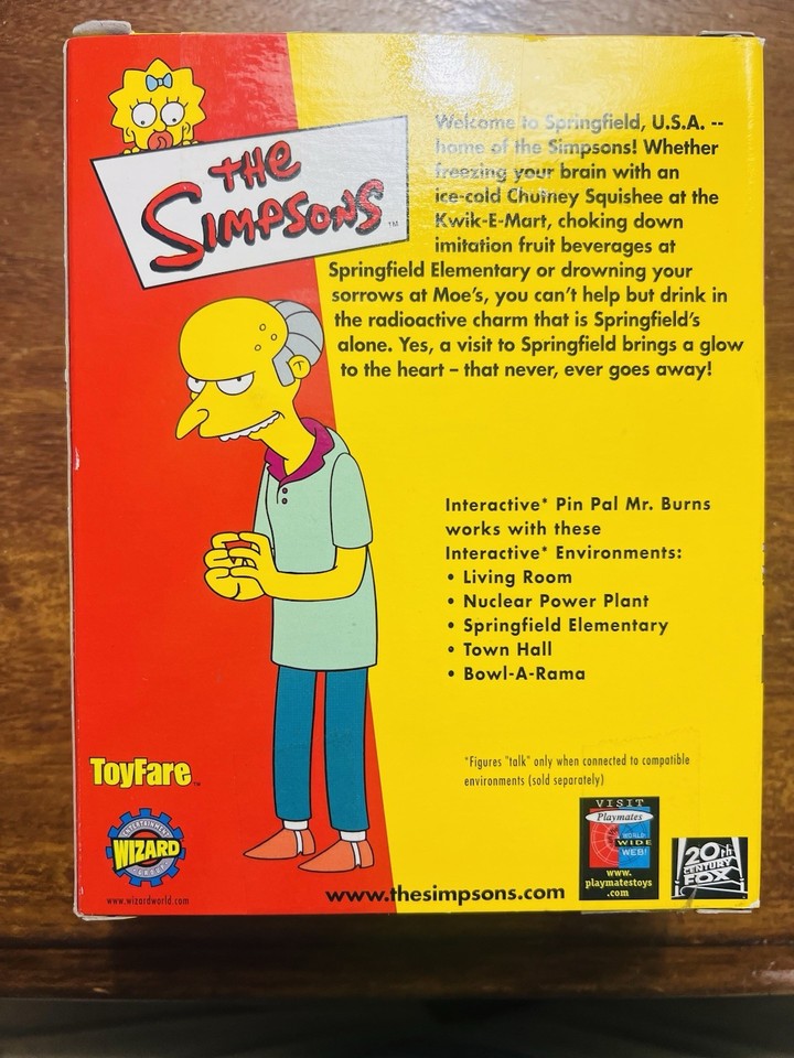 The Simpsons Pin Pal Mr. Burns Action Figure Playmates Intelli-Tronic ...