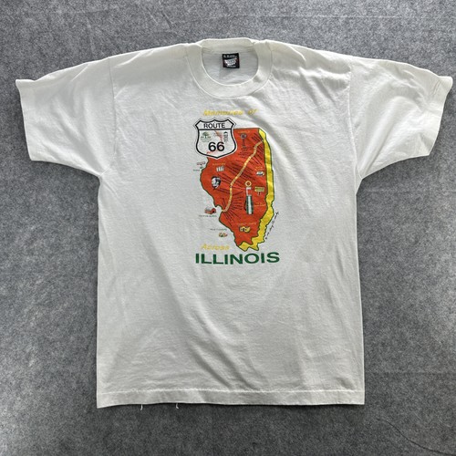 Vintage Route 66 Shirt Mens XL White Illinois Map Graphic Road Trip Tee ...