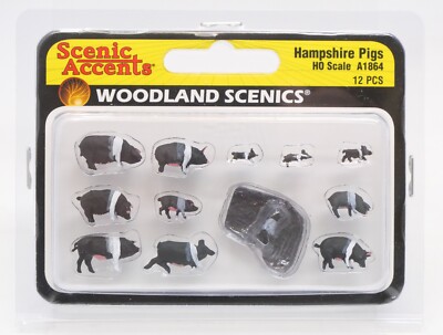 Woodland Scenics Scenic Accents A1864, Hampshire Pigs, Farm Animals, HO ...