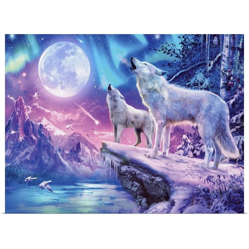 The Two Wolves Howling At Moon Tattoo