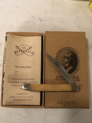 Col Littleton Pocket Knife Smooth BONE Yukon Model #22 Early Model ...