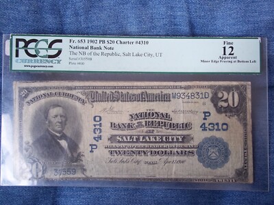 1902 $20 Salt Lake City Utah UT National Currency PLAIN Back #4310 N B ...