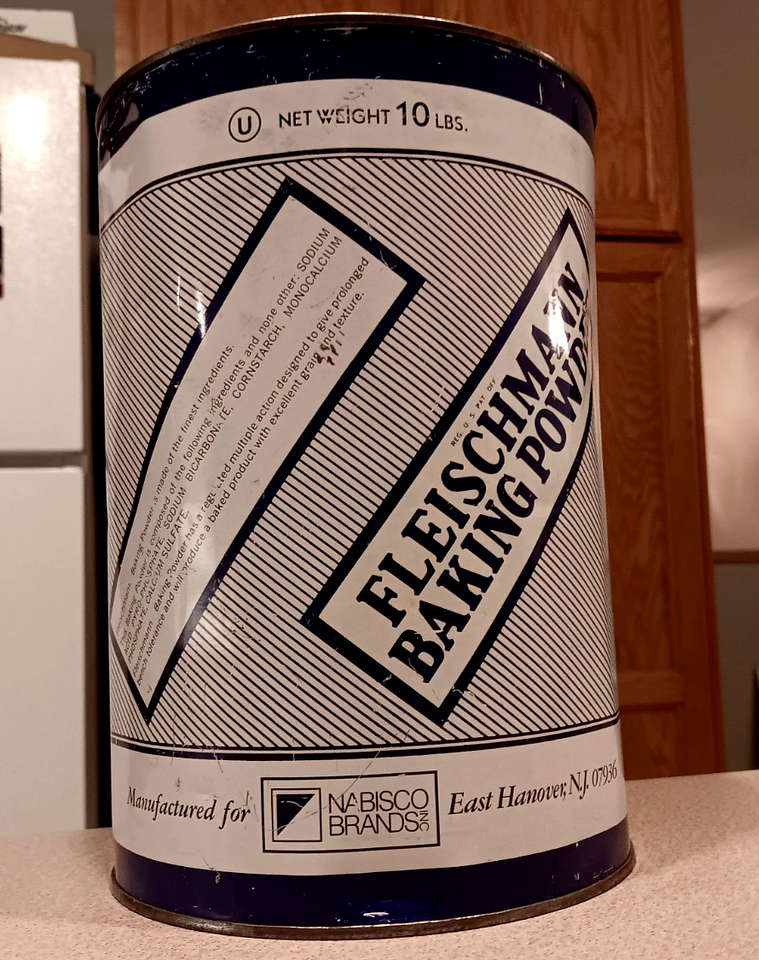 BIG Vintage FLEISCHMANN Baking Powder 10 lb STEEL CAN Nabisco no ...