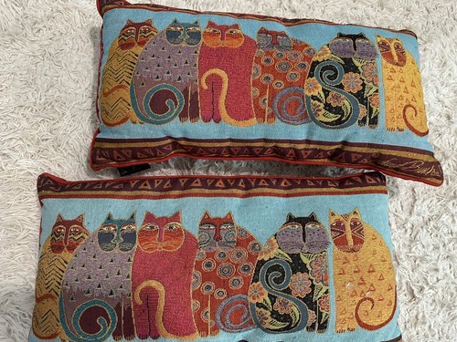 2 Laurel Burch Rectangular Throw Pillows 6 Cat Tapestry Gold Accents 23 ...