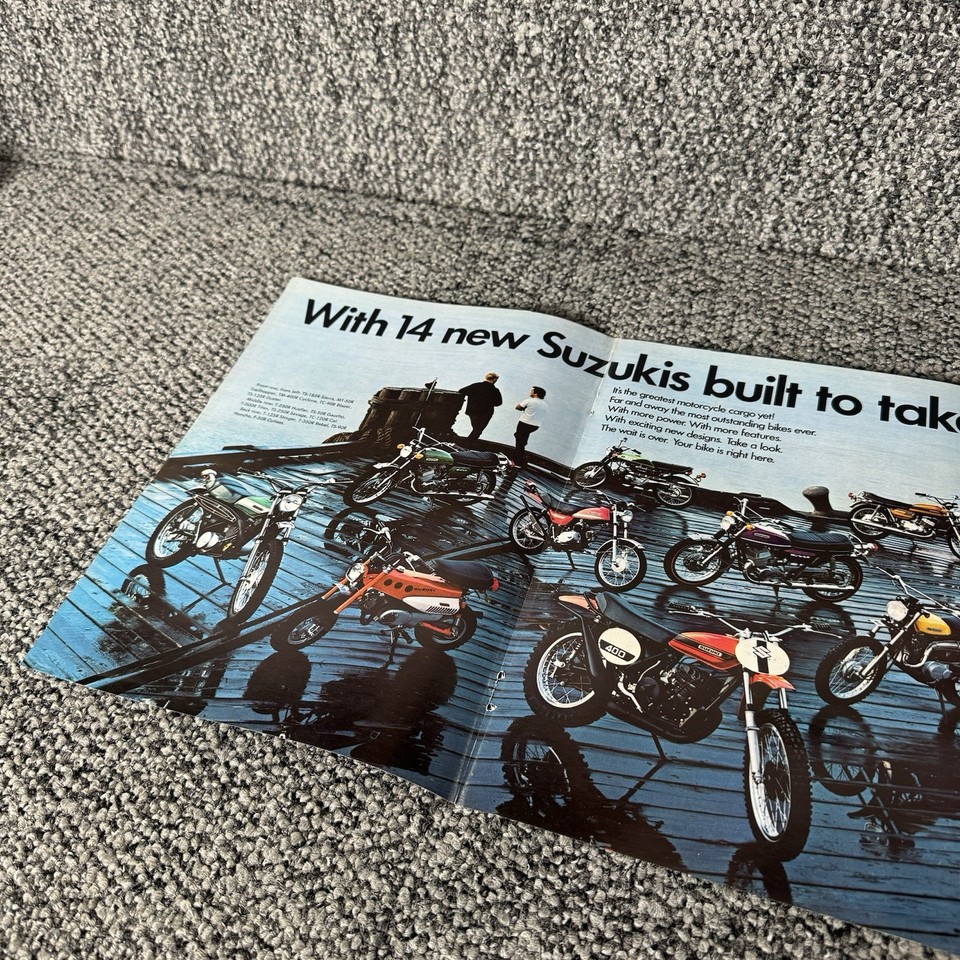 Vintage Suzuki Motorcycle Tri Fold Advertisement Dealer Brochure Poster ...