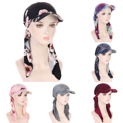 Women Bandana With Visor Cap Brim Turban Baseball Hat Head Wrap Scarf ...
