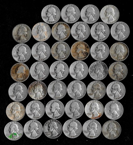 Washington Quarter Roll (40 Coins) 90% Silver "WORN/DAMAGED/CULL" Lot ...