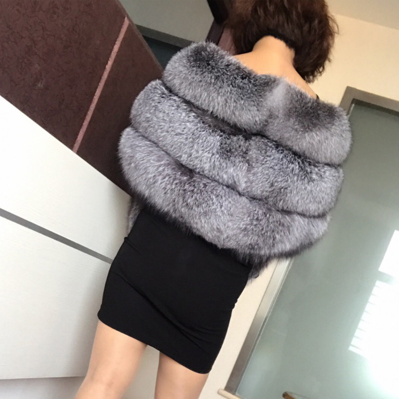Women's Genuine Soft Fox Fur Coat Cape Elegant Poncho Wedding Wrap Cape ...