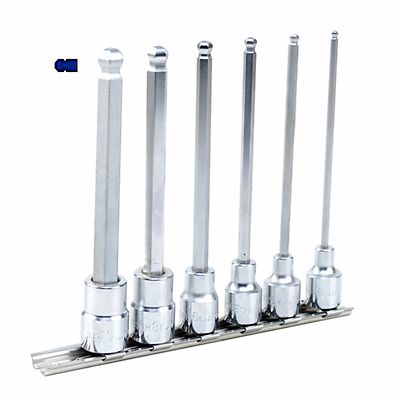 3/8" 6pcs Metric Ball Point Hexagon Drive Bit Socket Set HBH-306L Tools ...