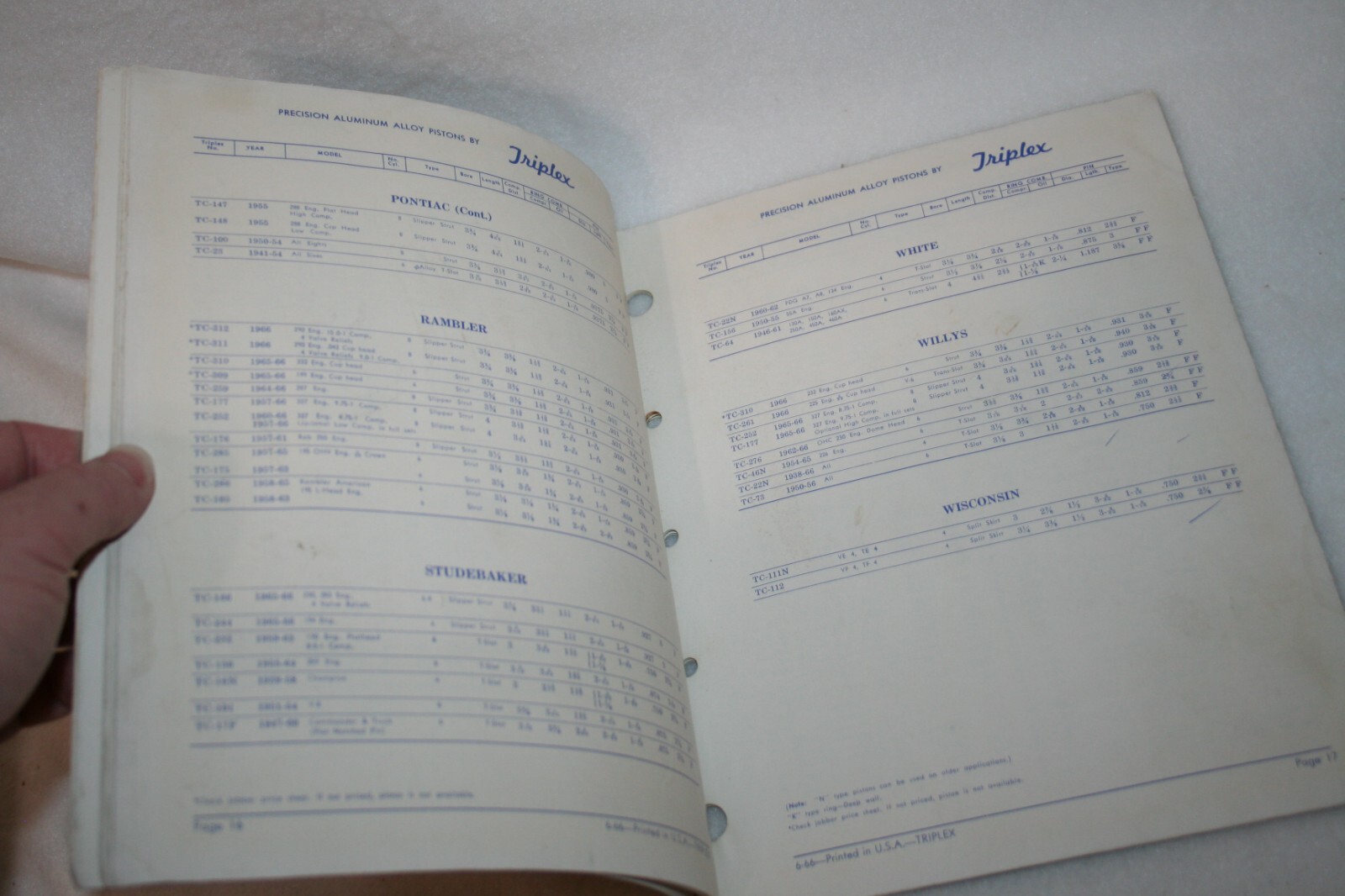 Vintage 1966 TRIPLEX Pistons CATALOG Auto Parts WILLYS Studebaker Ford ...