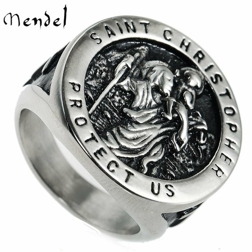 MENDEL Mens Stainless Steel Catholic Signet St Saint Christopher Ring ...
