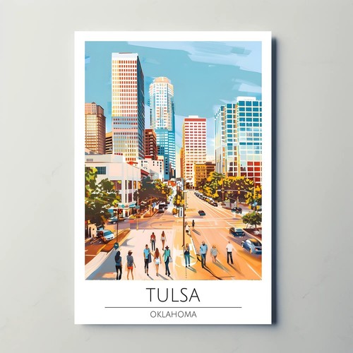 Tulsa Cityscape Vibrant Modern Travel Poster | eBay