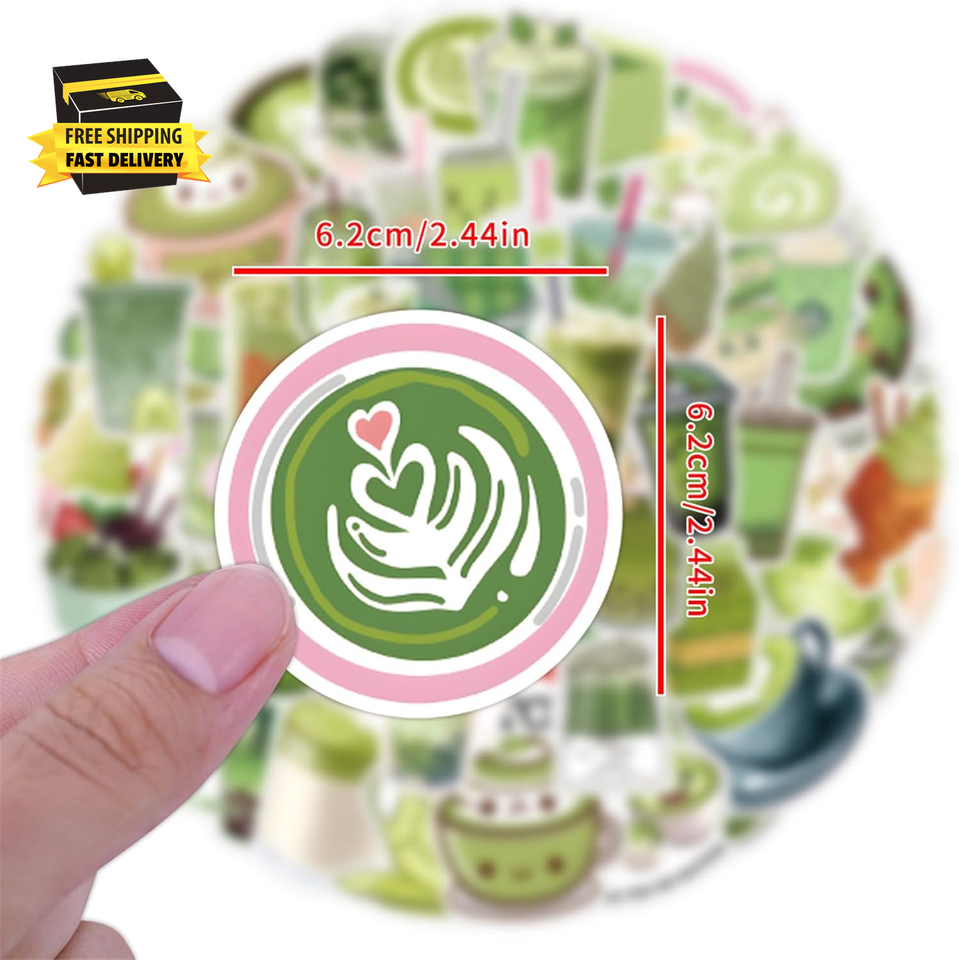 50PCS Matcha Flavor Food Stickers, Cartoon Matcha Drinks & Cakes ...
