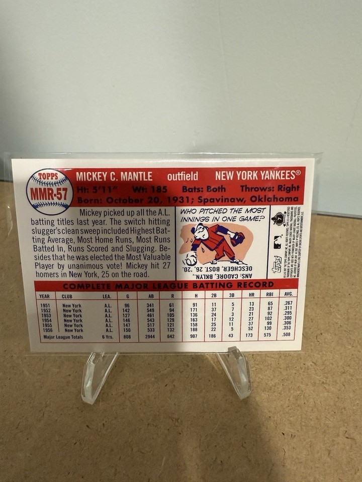 Mickey Mantle GAME WORN Relic 2007 Topps 1957 HOF Yankees SP Jersey ...
