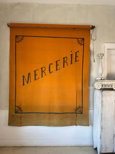 81x63 Late 1800s Antique French Canvas Store Sign Mercerie Painted Wall ...
