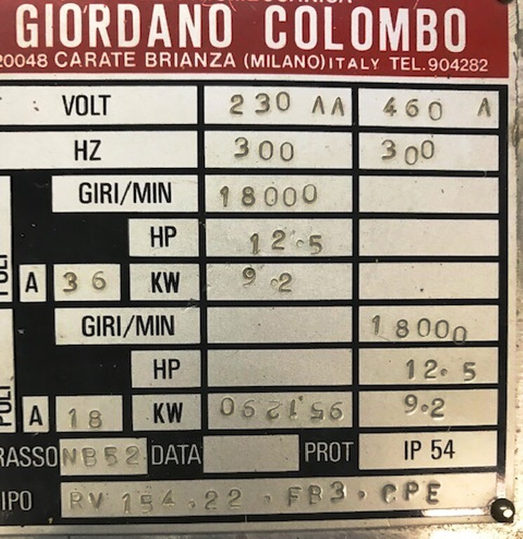 Giordano Columbo Spindle Motor 230/460 Volts HZ 300 Item #8730 | eBay