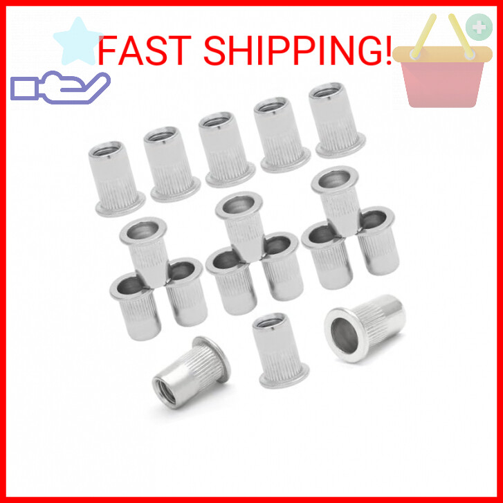 50PCS M6 Stainless Steel Threaded Insert Rivet Nut, M6-1.0mm Rivnuts ...