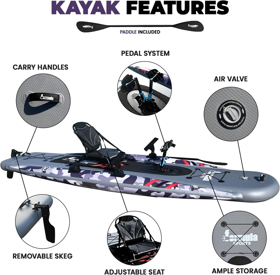 Inflatable Fishing Kayak for Adults - 1 Person, Pedal Drive, Folding ...