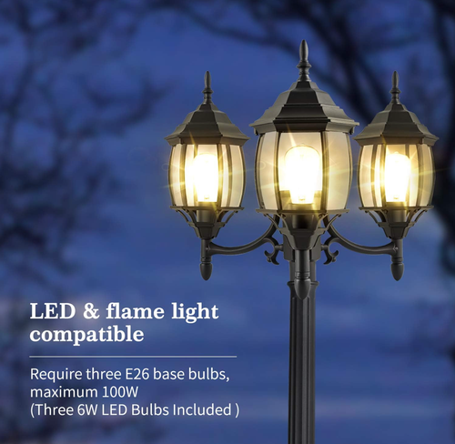 Outdoor Lamp Post 3 Head Light Yard Garden Hardwired Victorian Style ...