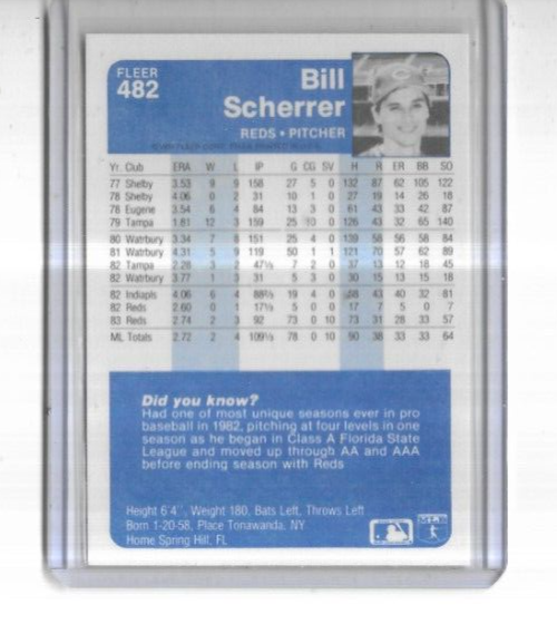 1984 Fleer #482 Bill Scherrer Cincinnati Reds | eBay