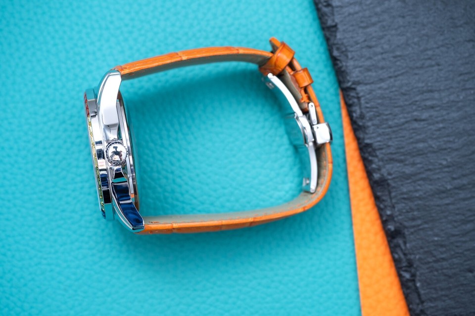 Mens Silver Automatic Mechanical Watch Bridge Rainbow Cubic Orange ...